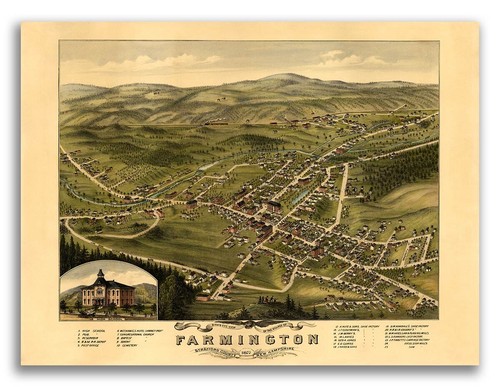 1877 Farmington New Hampshire Vintage Old Panoramic City Map - 20x28 | eBay
