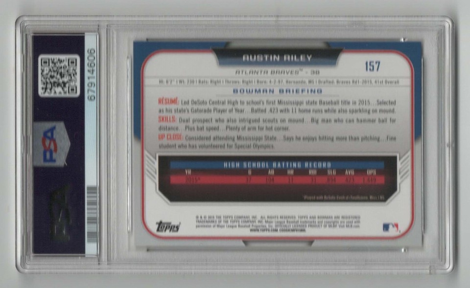 2015 Bowman Draft * Rookie Card * 1st Bowman * Austin Riley * #157 ...