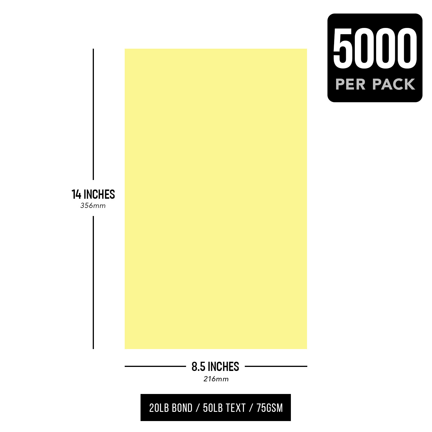 1 Case of Pastel Color Paper, Canary, 20lb Bond (75gsm), 8.5 x 14, 5000 ...