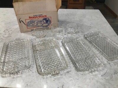 VINTAGE ANCHOR HOCKING CRYSTAL SERVA-SNACK SET - 8 PIECE (IOB) | eBay