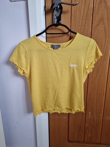 Primark Yellow 'Happy' Cropped Tshirt - UK Size 10 | eBay
