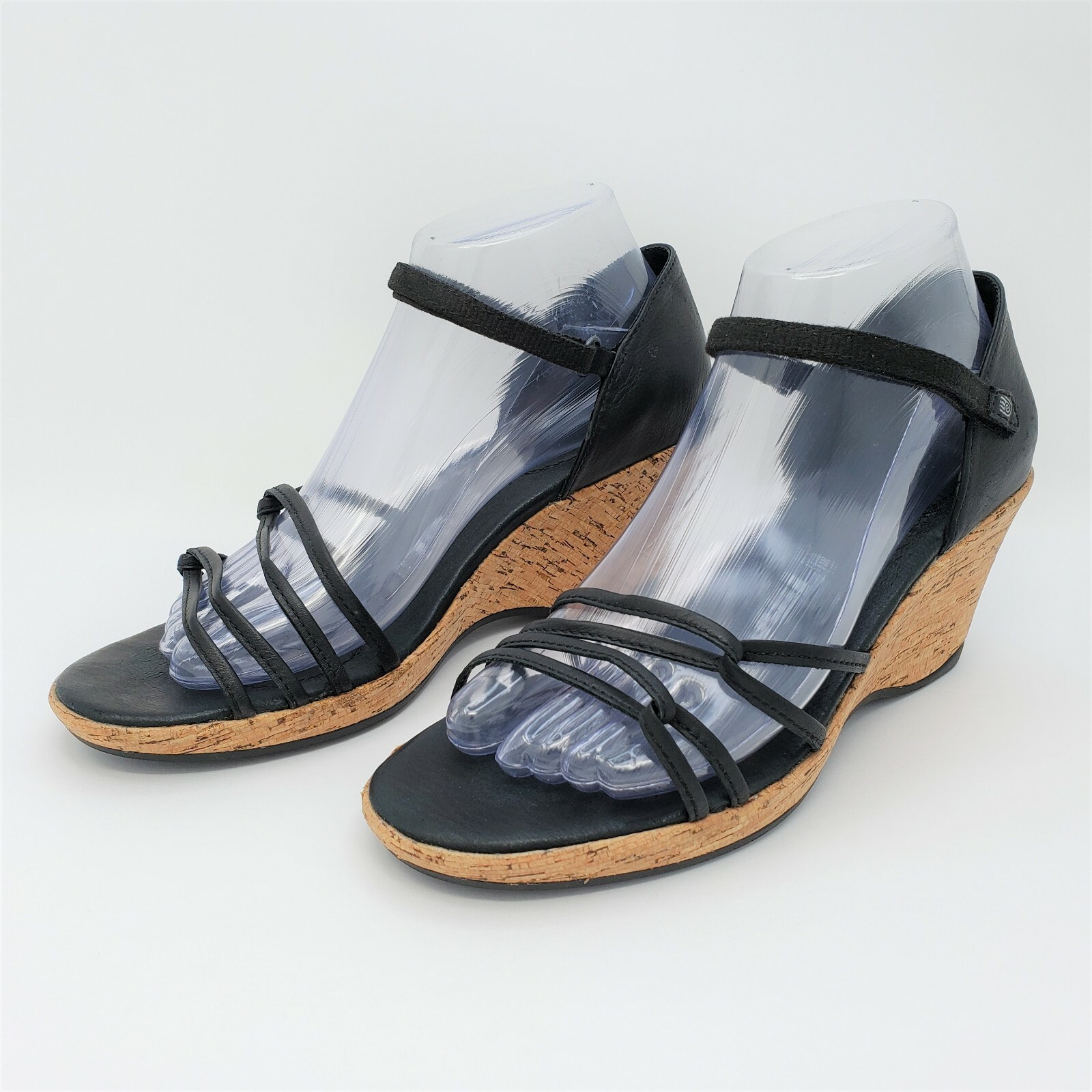 Teva Riviera Womens Strappy Black Leather Cork Wedge … - Gem