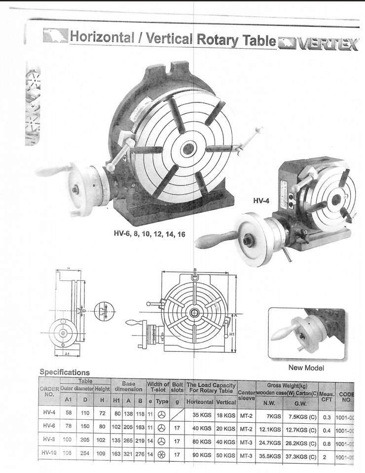 VERTEX HV-8 (4-Slot) 8" Horizontal/Vertical Rotary Table with 4-Slot ...