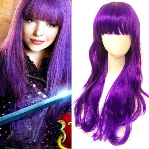 Girls Descendants 2 Mal Cosplay Wig Halloween Purple Bangs Long ...
