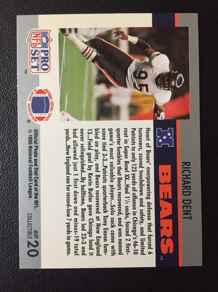 Richard Dent 1990 Pro Set MVP Super Bowl XX Collectible Insert Card #20 ...
