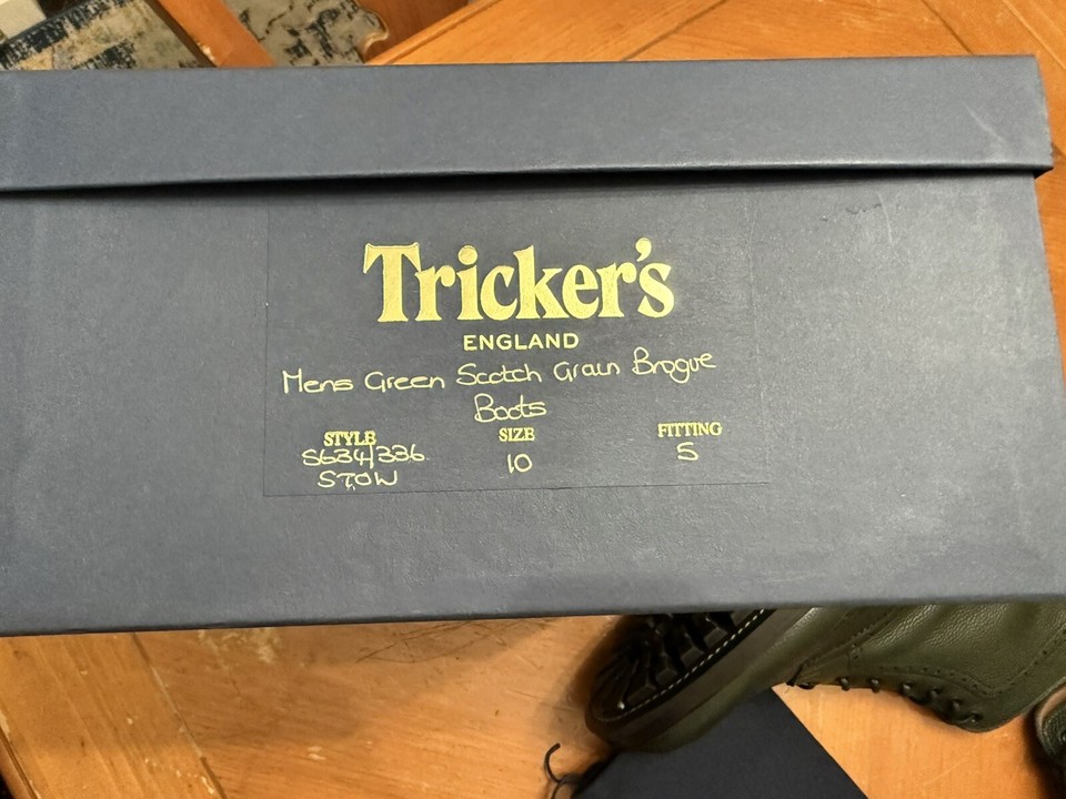 Made In UK - 11 US (10UK) - Trickers -Stow Boots - GREEN Scotch Grain ...