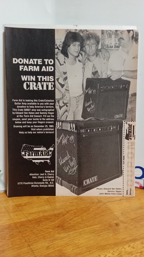 FARM AID 1985 CRATE GUITAR AMPLIFIER CONTEST VAN HALEN PRINT AD 11 X 8. ...