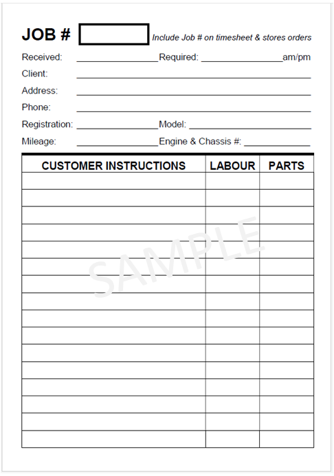 Garage Workshop Repair Job Cards A5 Job Sheet Time Works Card 50 page ...