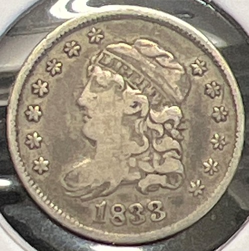 1833 CAPPED BUST SILVER HALF DIME GRADES VERY FINE..ACTUAL COIN #C12888 ...