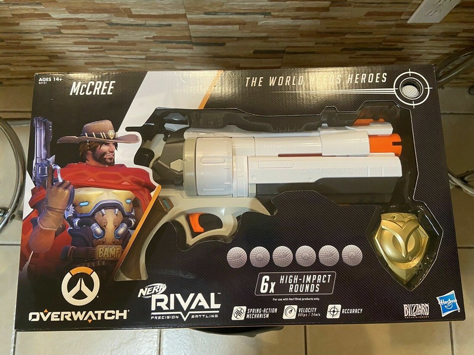 Overwatch McCree Nerf Rival Blaster w/Die Cast Badge and 6 Nerf Rival ...