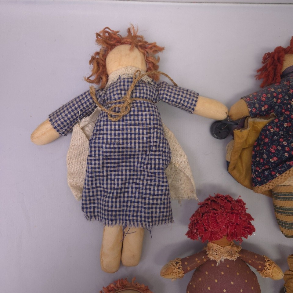 Vintage Raggedy Ann Rag Doll Lot of 8 Primitive Folk Art Handmade Style ...