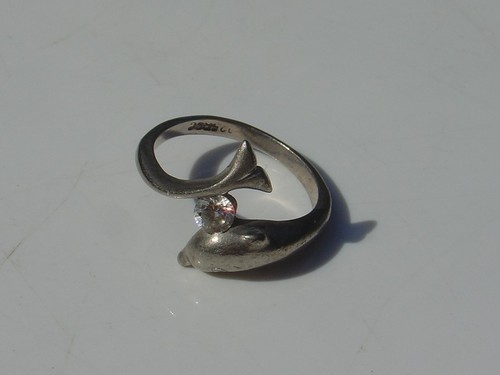 Vtg Signed RSC 925 Fish Dolphin Wrap Tail CZ Sterling Silver Ring Size ...