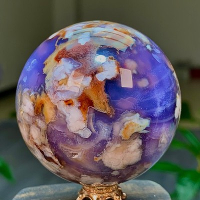202G Natural blue cherry blossom agate sphere crystal ball specimen ...