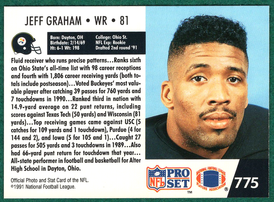 Jeff Graham - 1991 Pro Set #775 - Pittsburgh Steelers Draft Choice ...