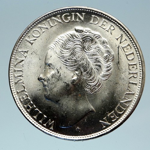 1944 CURACAO Netherlands Kingdom Queen WILHELMINA Silver 2.5 Gulden ...