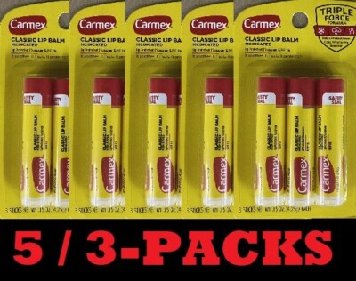 5x Carmex 3 Packs Classic Lip Balm Medicated Protectant 15 Sticks - 5 / ...