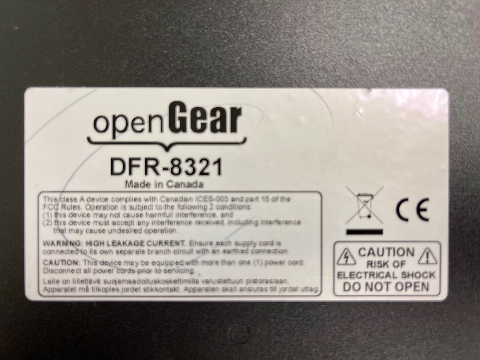 COBALT OpenGear DFR-8321 CN Frame w/ Network Controller MFC-8320-N + 2 ...