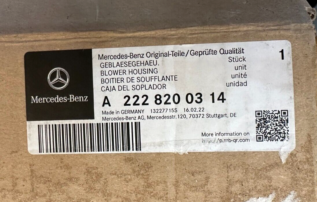 2015-2020 MERCEDES S550 S560 S63 S65 BLOWER HOUSING MOTOR 2228200314 ...