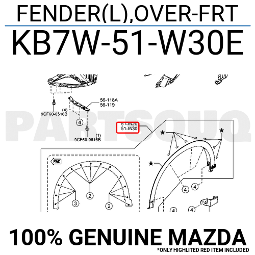 KB7W51W30E Genuine Mazda FENDER(L),OVER-FRT KB7W-51-W30E | eBay