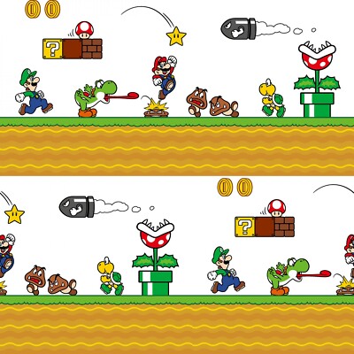 BTY Nintendo Super Mario Side Scroller Luigi Yoshi Cotton Fabric By ...