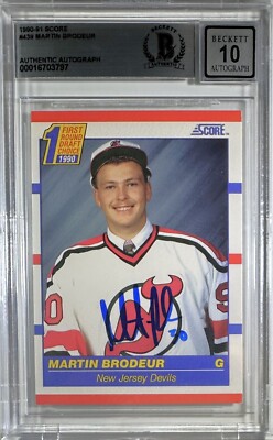 Martin Brodeur auto rookie card 1990 Score #439 New Jersey Devils BAS ...