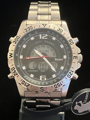 STAUER MEN'S CHRONOGRAPH ANALOG/DIGITAL WATCH, WR50 STAINLESS STEEL ...