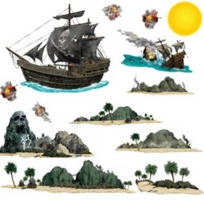 Pirate Ship & Island Props Room Scene Pirate Birthday Party Wall ...