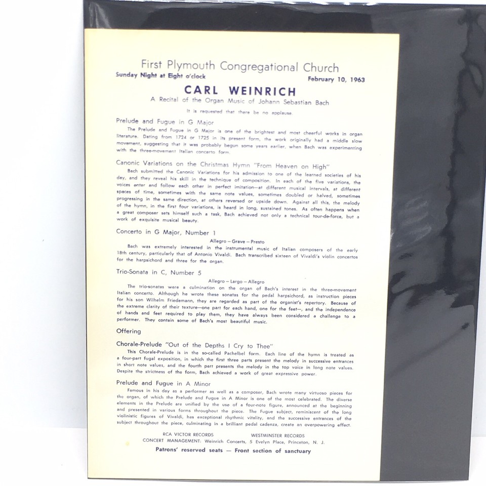Carl Weinrich 1963 First Plymouth Congressional Church Organ Recital ...