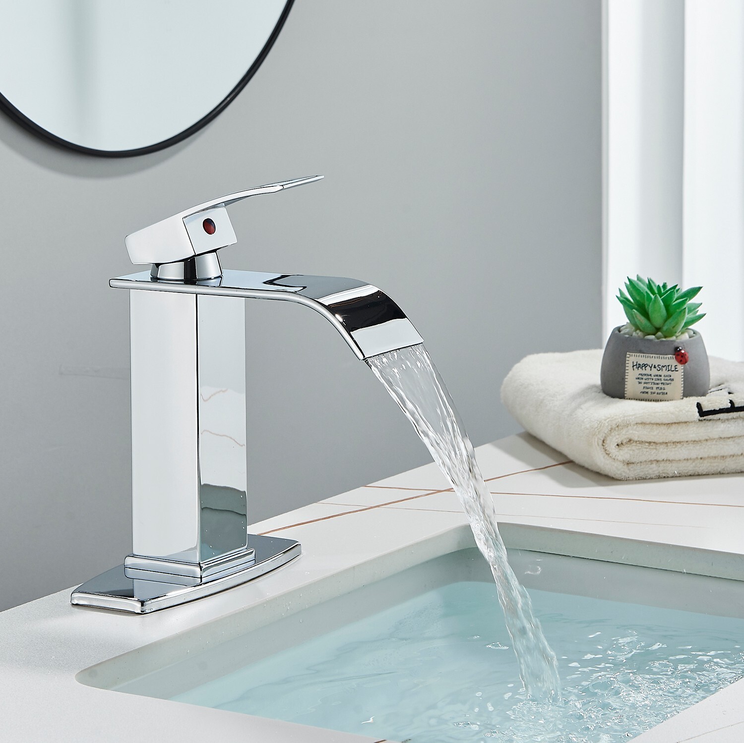 Chrome Bathroom Faucet Waterfall Single Handle Lavatory Vanity Mixer ...