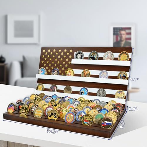 11 Rows Challenge Coin Display Stand, Wooden Military coin Holder Rack ...