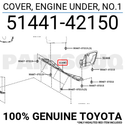 5144142150 Genuine Toyota COVER, ENGINE UNDER, NO.1 51441-42150 | eBay