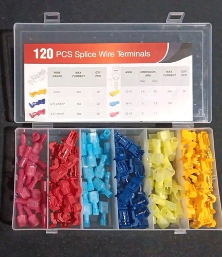 120Pcs Quick Splice T-Tap Insulated Crimp Terminals Kit Spade Wire ...