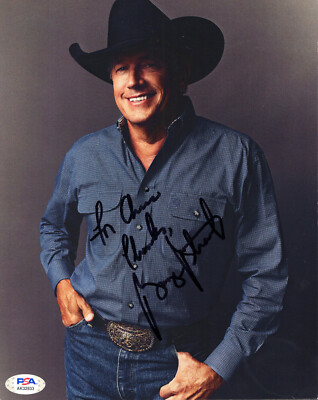 GEORGE STRAIT HAND SIGNED 8x10 COLOR PHOTO AWESOME POSE TO CHRIS PSA | eBay