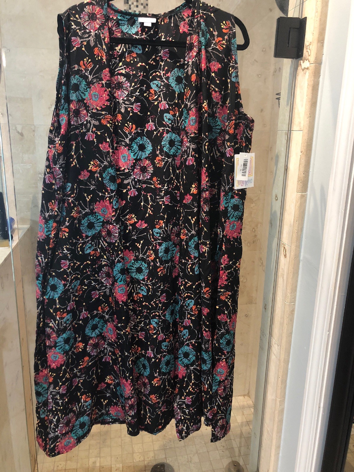 NWT-LULAROE ELEGANT JOY XL~BLACK~MULTI-COLORED FLOWERS Neon Rose Boho ...