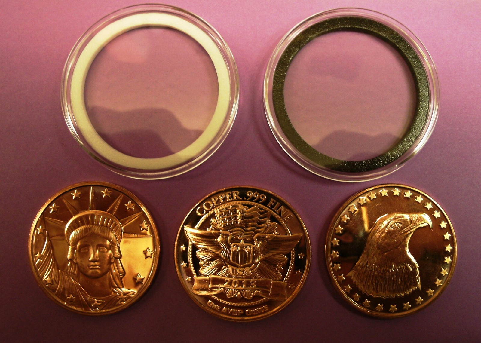 2 -1 oz 999 FN COPPER BULLION Rds-St. of Lib/Eagle w/Stars w/Blk/Wht ...