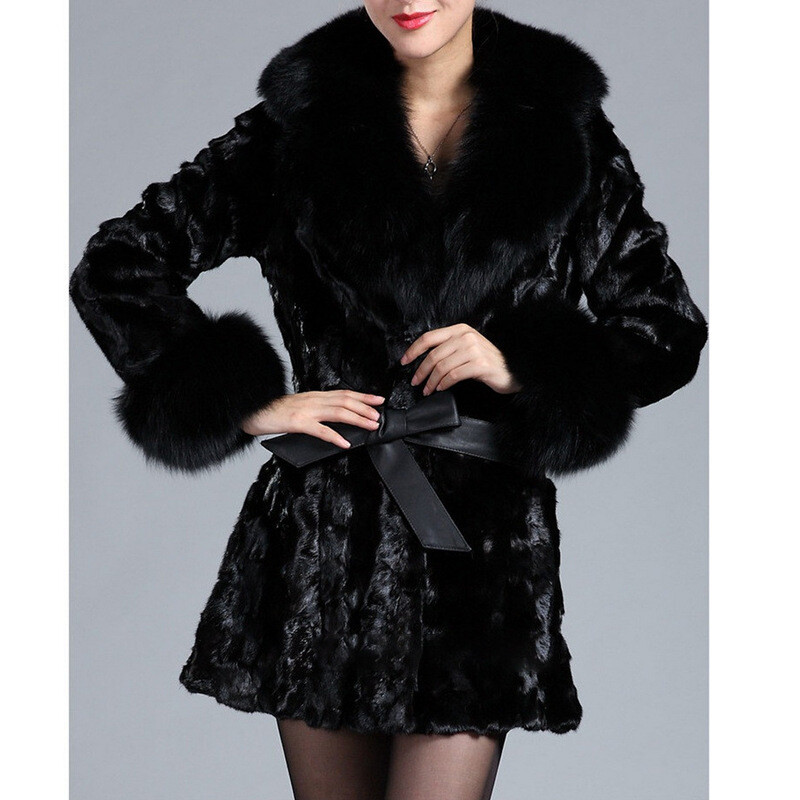 Women's Imitation Mink Fur Coat Women's Imitation Fox Fur Medium Long ...