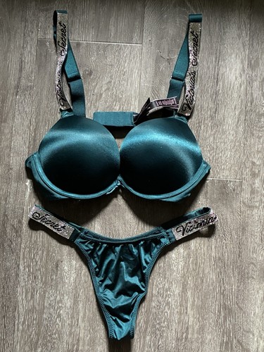Victoria Secret Bombshell Bra & VS Thong Panties 34A / XS Rhinestone ...