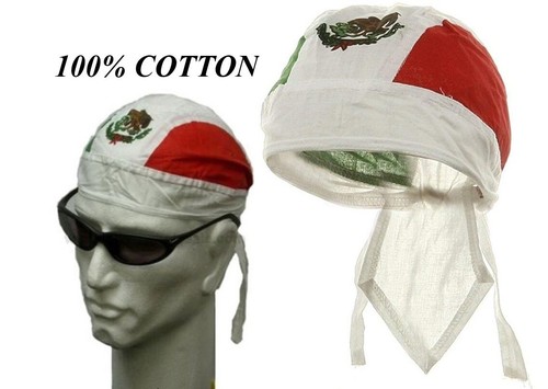 MEXICO FLAG DO RAG FITTED Bandana w/TIES Skull CAP HEAD Wrap MEXICAN ...