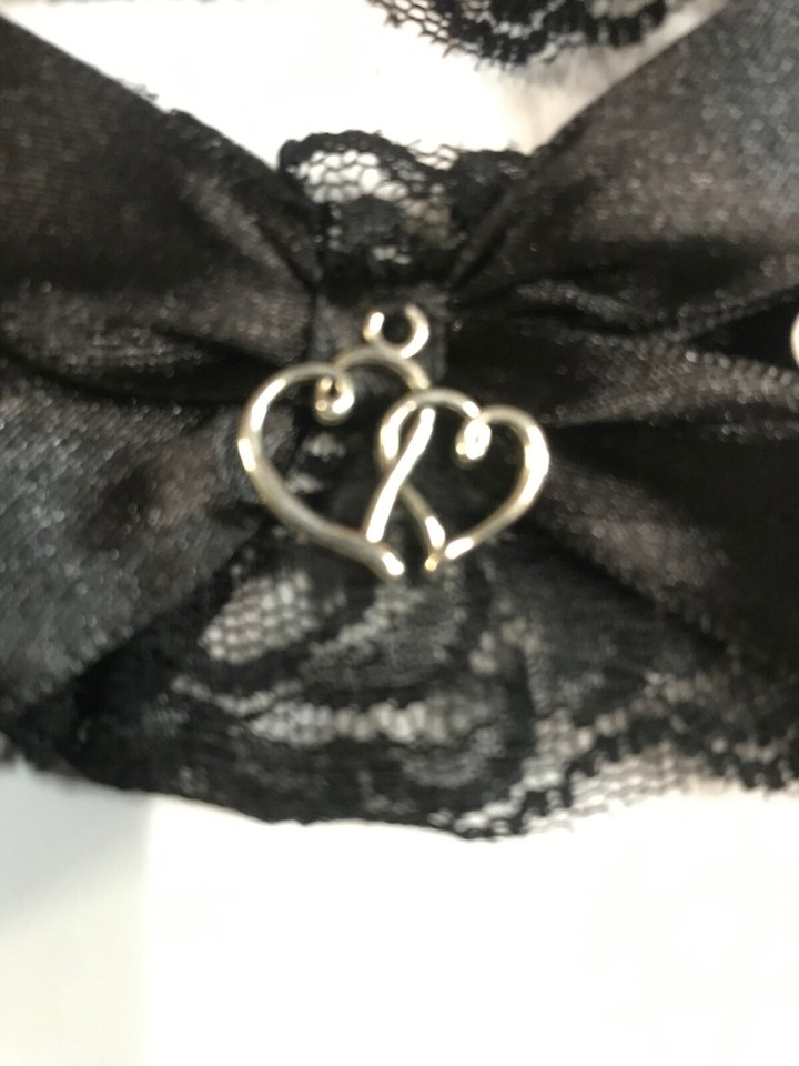 Bridal Garter - Black Lace - Silver Double Heart Charm - Wedding Day | eBay