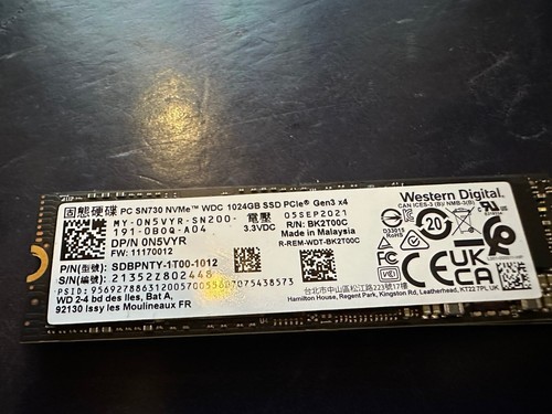 WESTERN DIGITAL WD 1024GB 1TB SN730 M.2 SSD PCIe NVMe SDBPNTY-1T00 DP/N ...