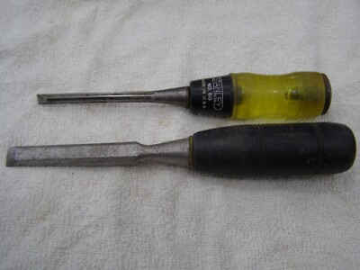 2 Vintage Stanley Wood Chisels USA 1/4" No. 60 & 7/16" Black Handle | eBay