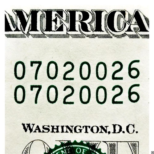 Same Matching Serial Number $1 Bill. Duplicate Serial Number. Unique ...