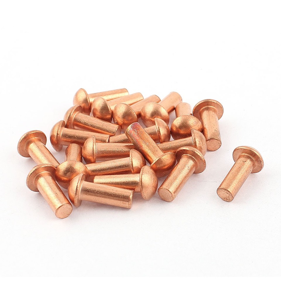 20 pc 1/4" Diameter 5/8" L Shank Copper Round Head Solid Rivets Fasteners | eBay