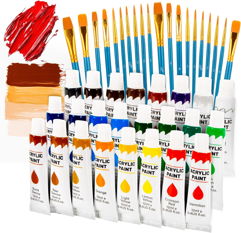 Acrylic Paint Set - 24 Colors, 20 Brushes, Non-Toxic Paint for Canvas ...