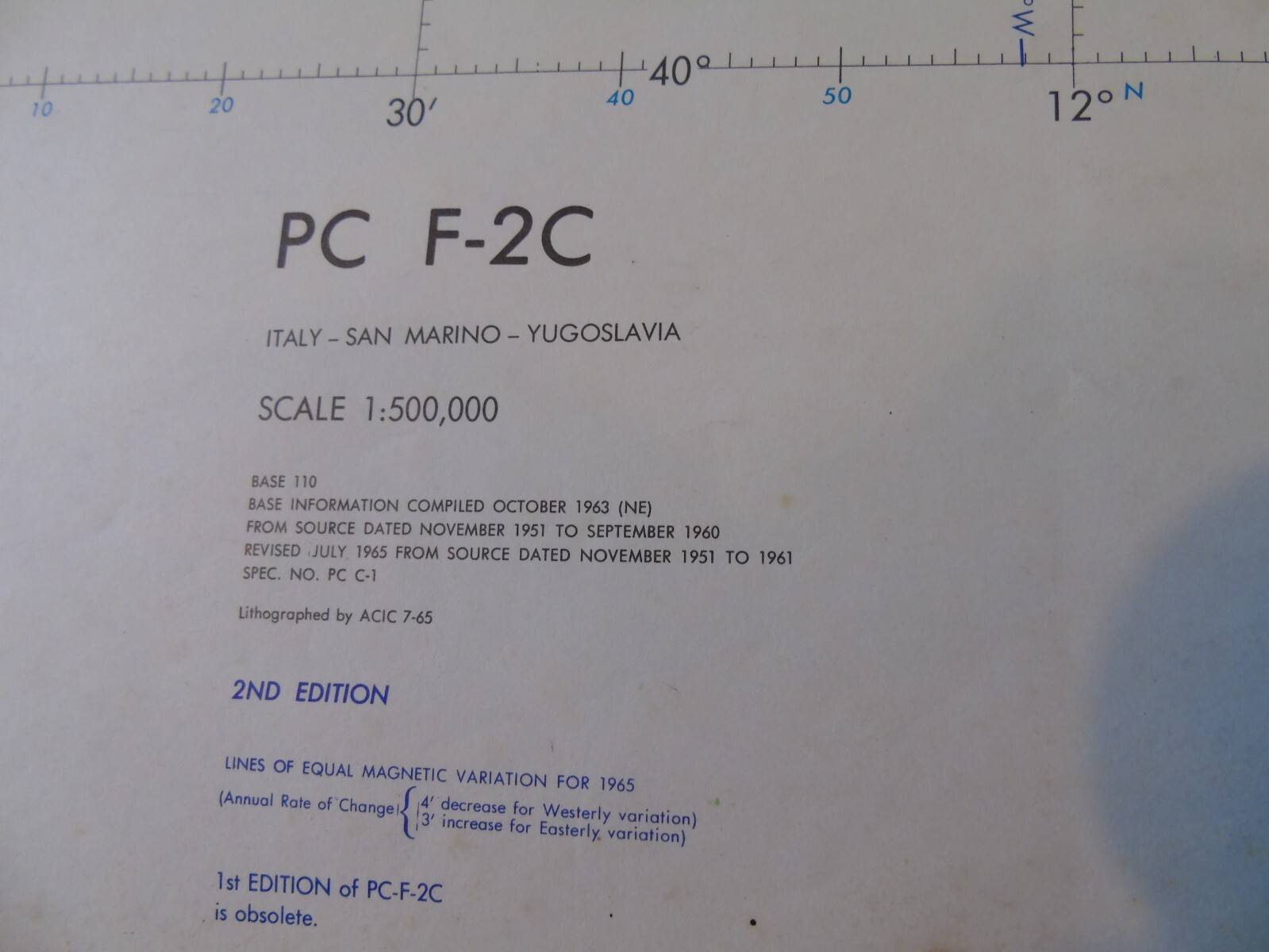 Large USAF Pilot Flight Chart, Italy & | Grelly UK