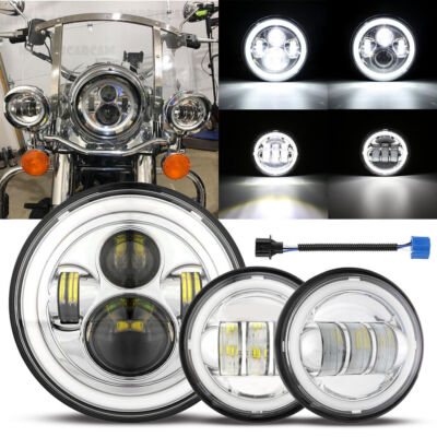 7" LED Headlight +4.5" Passing Lights For Harley Fatboy Heritage ...