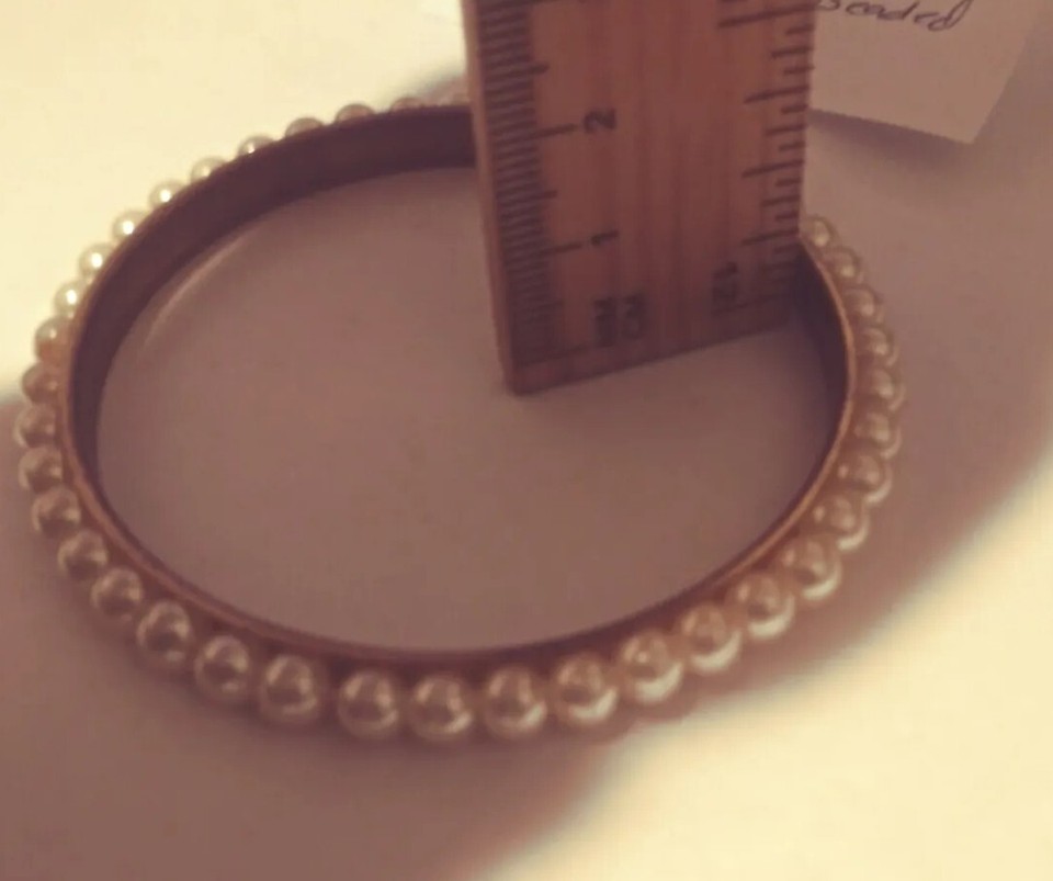 Gold tone white plastic beaded bangle bracelet | eBay