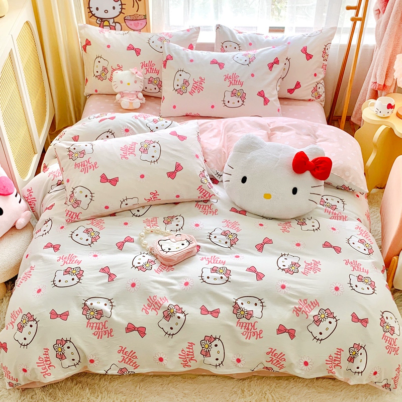 100% Cotton Hello Kitty Daisy Pink Quilt Donna Cover Set Size Singke KS ...