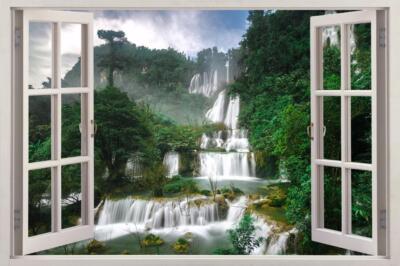 Waterfall Forest Fantasy 3D Window Decal Graphic Wall Sticker Art DIY ...