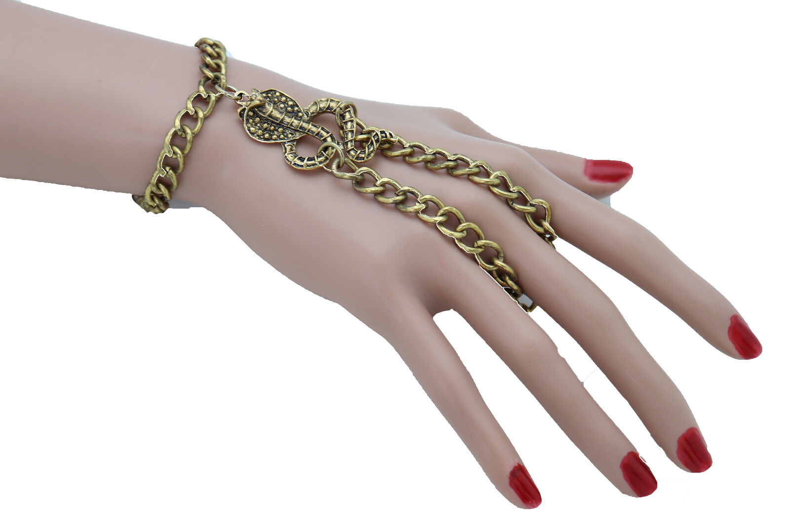 Women Bracelet Antique Gold Color Metal Hand Chain Cobra Snake Charm ...